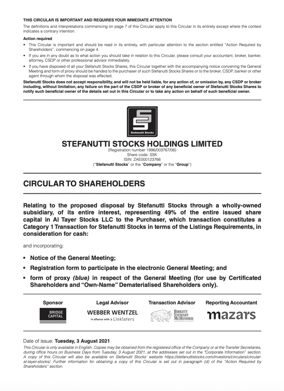 Circular - Al Tayer Stocks - Stefanutti Stocks